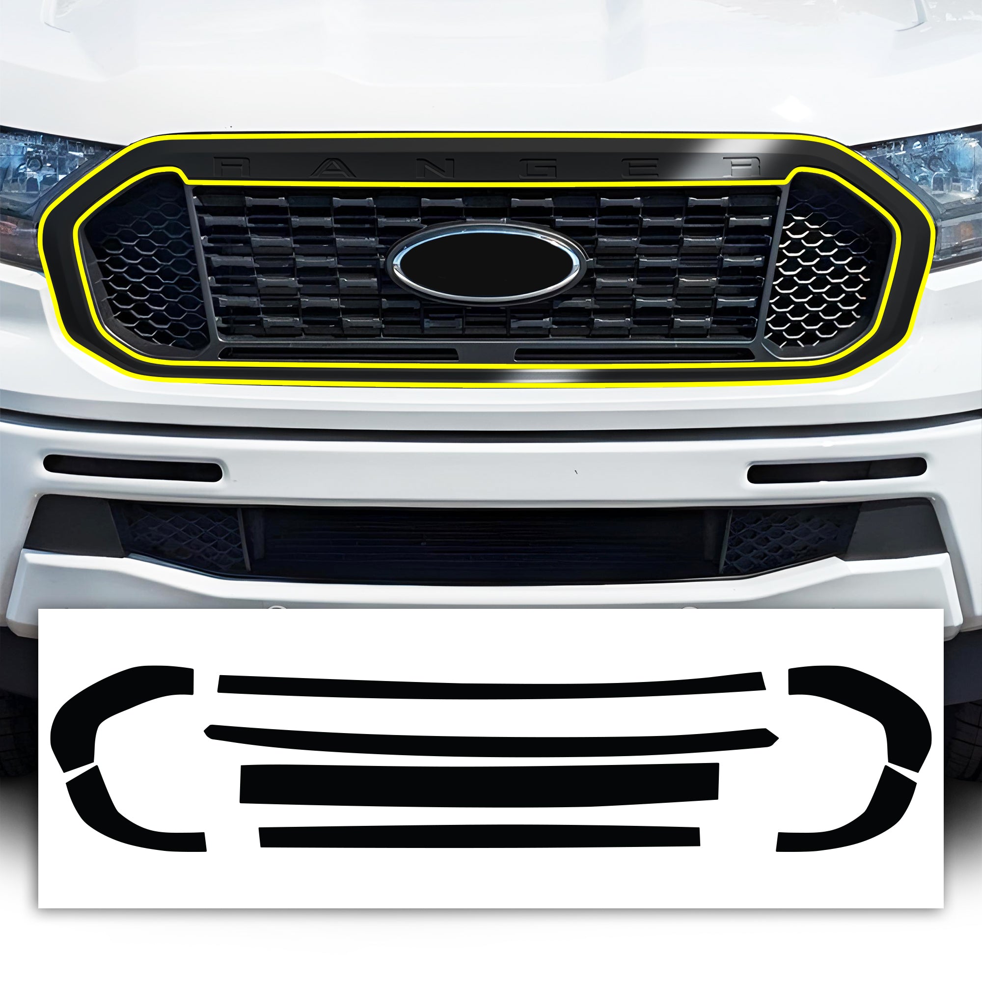Ford Ranger 2019-2023 Front Grille Blackout Chrome Delete Kit – Precut ...